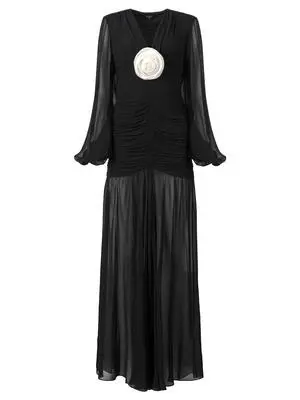 LITA COUTURE Ruched Maxi Dress - Black
