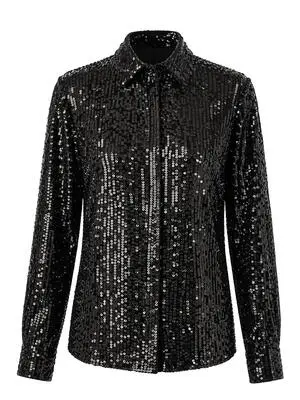 EXQUISE Sequin Embellished Regular Fit Shirt - Black