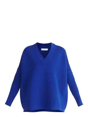 PAISIE V-neck Ribbed Jumper - Blue
