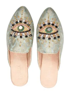 FUCHSIA SHOES Handcrafted Vegan Mules - Green