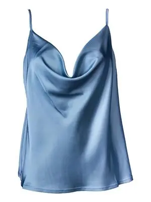 NOBLESSE OBLIGE Cowl Neck Light Crepe Satin Camisole - Blue