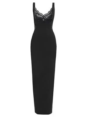 NISSA Lace-detail Crepe Maxi Dress - Black
