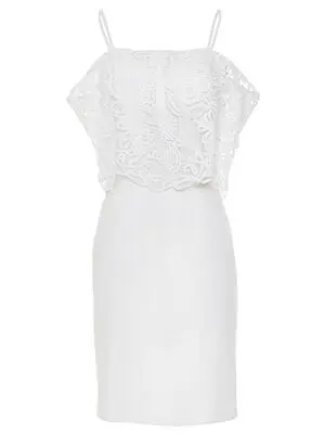SMART AND JOY Bardot Lace Trim Mini Dress - White