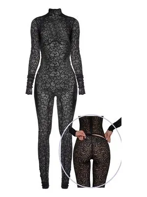 MONOSUIT Floral Lace Long Sleeve Turtleneck Bodysuit - Black