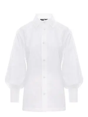 IZABELA MANDOIU Ruched-back Cotton Shirt With Voluminous Sleeves - White