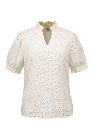SMART AND JOY Eyelet Cotton Lace Blouse - White