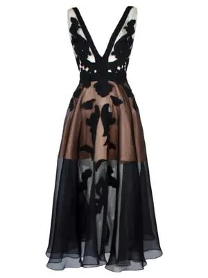 ALINA CERNATESCU Handcrafted Embroidered Silk Midi Dress - Black