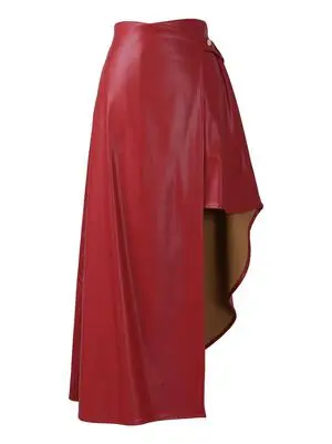 KARGEDE Vegan Leather Wrap Skirt - Red