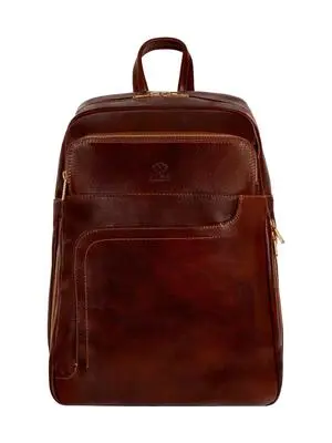 TIME RESISTANCE Leather Travel Backpack - Brown