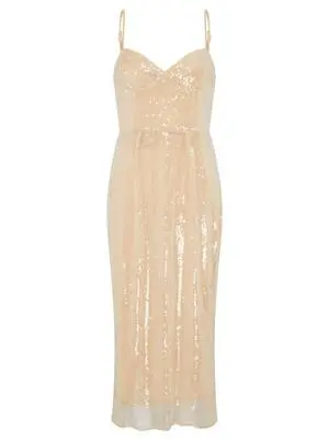 SOUR FIGS Sequin Tulle Corset Midi Dress - Gold/orange