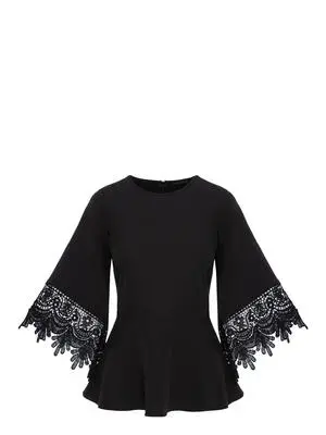 CONCEPT A TROIS Top With Flared Sleeves And Lace Details - Black