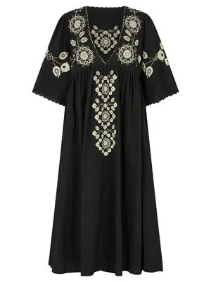 RAFFYA Arianna Embroidered Maxi Dress - Black