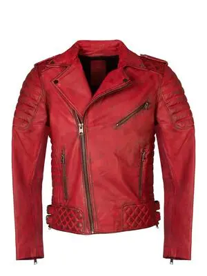 ZASTASTUDIO Leather Motorcycle Biker Jacket - Red