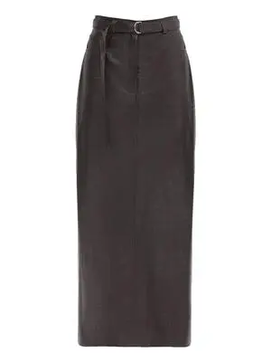 JULIA ALLERT Croc-effect Faux Leather Straight Midi Skirt With Belt - Brown