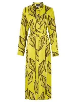 EXQUISE Floral Printed Midi Shirt Dress - Green