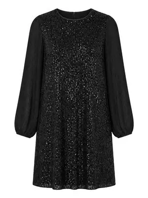 YUMI Velvet Sequin Tunic With Pleated Sleeves - Black