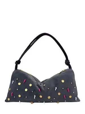 HILO DE MAR Handmade Velvet Shoulder Bag With Charms - Grey