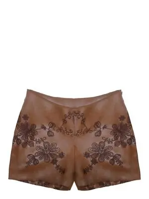 28NATELIER Embroidered Faux Leather Tailored Shorts - Brown