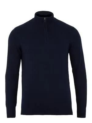 PAUL JAMES KNITWEAR Lightweight Cotton Zip Neck Jumper - Blue