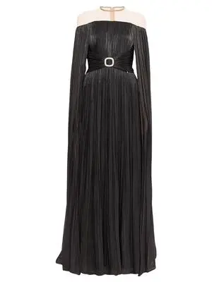 NISSA Cape-design Chiffon Maxi Dress - Black
