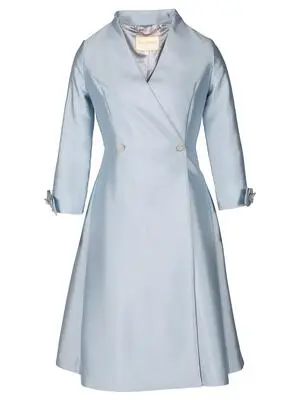 SANTINNI Sanniti Astor Silk Taffeta Dress Coat - Blue