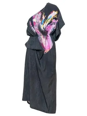 ARTISTA Ruben Asymmetric Shoulder Midi Dress - Grey
