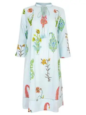 NOLOGO-CHIC Botanical Tassel Kurta In Cotton Persian - Blue