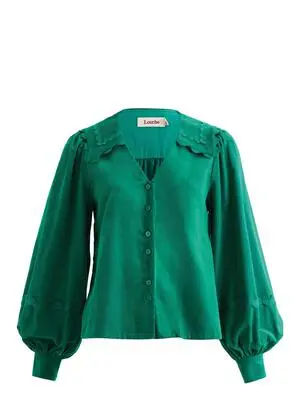 LOUCHE Babycord Blouse With Ric Rac Trim - Green