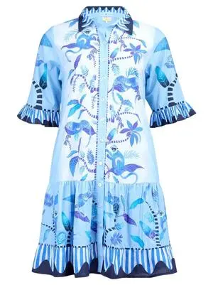 ISLAPAYAL Lisbon Mini Shirt Dress - White/blue