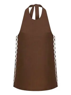 THISISU COLLECTION Wavy Trim Linen Top - Brown