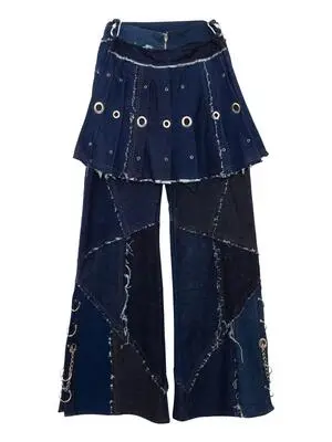 PALOMA LIRA Denim Patchwork Pants With Skirt - Blue