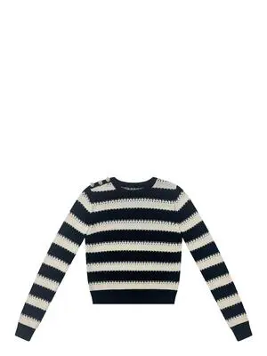 ROCH PEREL Scalloped Crochet Knit Contrast Sweater