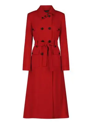 ELIZABETH DIAMANT Wool Belted Trench Coat With Asymmetrical Collar - Red