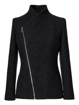 JANA COSHÈ Wool Jacket With Asymmetric Zip - Black