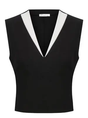 MAAN ISTANBUL Deep V-neck Sleeveless Blouse - Black