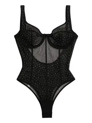 YORSTRULY Embellished Tulle Bodysuit - Black
