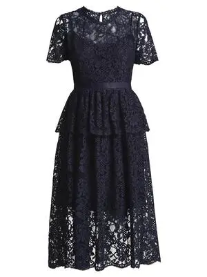 RUMOUR LONDON Lucia Lace Peplum Midi Dress - Blue