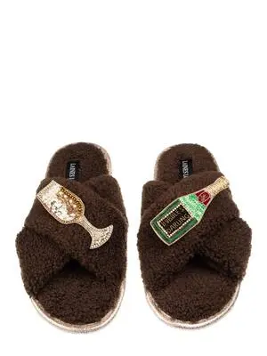 LAINES LONDON Boucle Slippers With Brooches - Brown