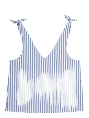LE COLONEL Striped Seersucker Tank Top With Tie Straps