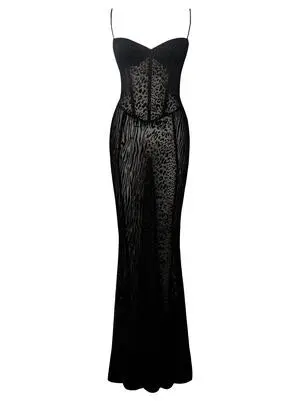 navy blue dress for baby girl HUTCH Asymmetrical Off-The-Shoulder Burnout Velvet Slim Maxi Dress L