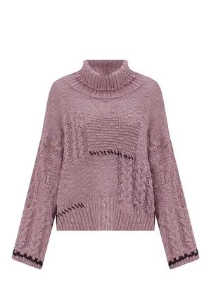 PERALUNA Ilda Pure Cotton Embroidered Cable Knit Pullover - Pink