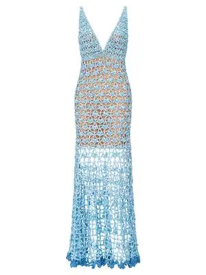 ANDREEVA Metallic Iris Crochet Maxi Dress - Blue