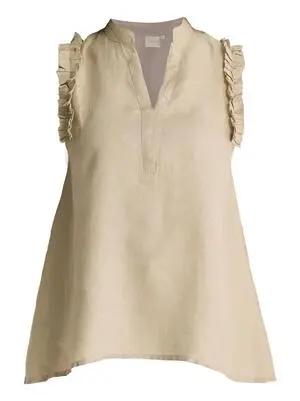 REISTOR Sleeveless Hemp Top With Ruffles - Beige