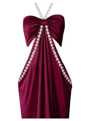 NUR KARAATA Alice Pearl Mini Dress - Red