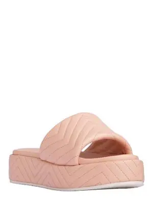 BEAUTIISOLES BY ROBYN SHREIBER Deedee Leather Wedge Slides - Pink