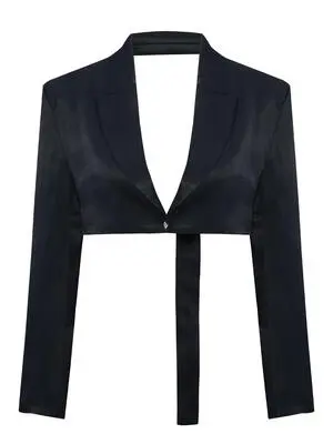 PCFG Linen Blend Cropped Jacket - Black