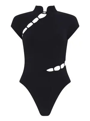 ROOM 24 Asymmetrical Cut-out Bodysuit - Black