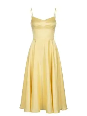 RAINSISTERS Satin Midi Dress - Yellow