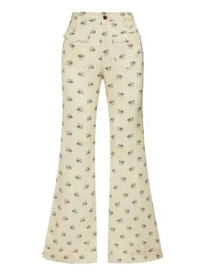 FOLK SAINT Floral Bell Bottom Trousers - White