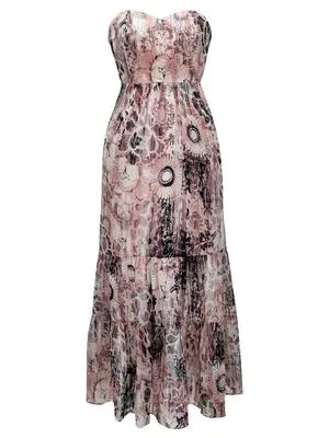 SMART AND JOY Bustier Abstract Floral Print Maxi Dress - Pink
